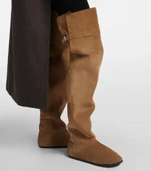 CHRISTEN Suede Over-the-knee Boots - Beige