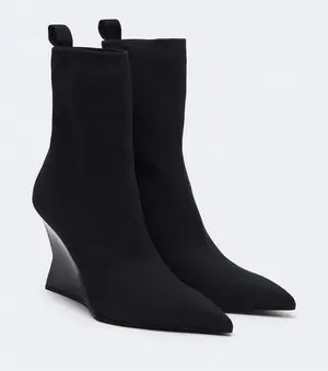 Balmain Knitted Wedge Boots - Black