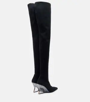 Balmain Knitted Over-the-knee Wedge Boots