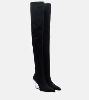 Balmain Knitted Over-the-knee Wedge Boots - Black