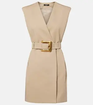 Balmain Belted Cotton Minidress - Beige