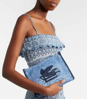 Etro Eyes Mini Embroidered Denim Jacquard Pouch - Blue