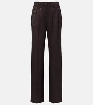 Gucci Silk Jacquard Wide-leg Pants - Brown