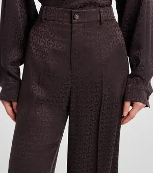 Gucci Silk Jacquard Wide-leg Pants - Brown