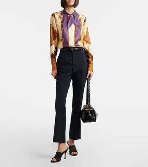 Gucci Printed Tie-neck Silk Twill Blouse