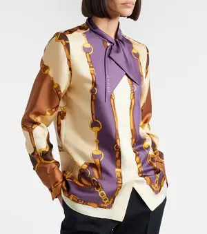 Gucci Printed Tie-neck Silk Twill Blouse