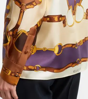 Gucci Printed Tie-neck Silk Twill Blouse