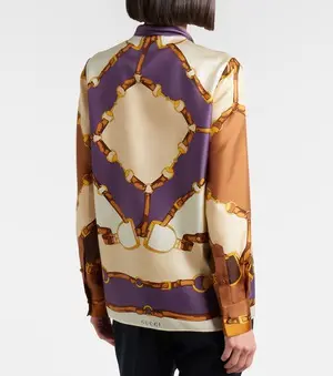 Gucci Printed Tie-neck Silk Twill Blouse