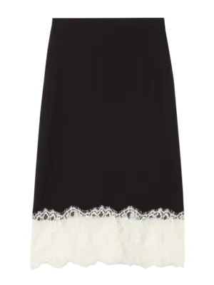 GWYN Silk Slip Skirt With Lace Detail - Black