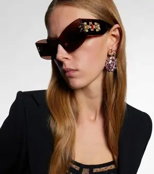 Dolce & Gabbana Embellished Rectangular Sunglasses - Brown