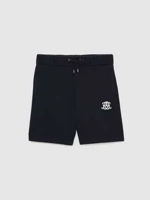 REISS Relaxed Knit Shorts With Monogram Embroidery - Navy