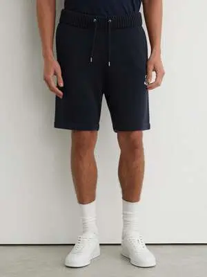 REISS Relaxed Knit Shorts With Monogram Embroidery - Navy