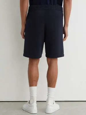 REISS Relaxed Knit Shorts With Monogram Embroidery - Navy