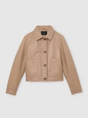 REISS Leather Trucker Jacket - Neutral