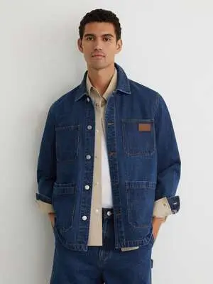 REISS Dest Monogram-patch Relaxed Denim Overshirt