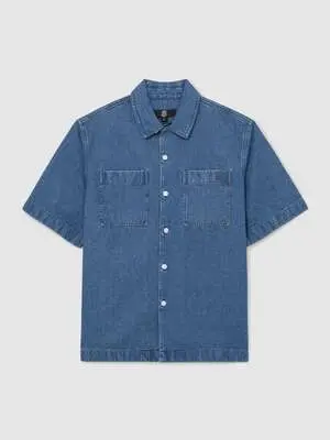 REISS Mendel Monogram-embossed Relaxed Denim Shirt