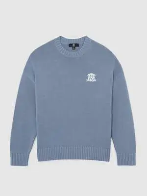 REISS Kendi Monogram-embroidered Relaxed Jumper - Powder Blue