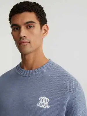 REISS Kendi Monogram-embroidered Relaxed Jumper - Powder Blue