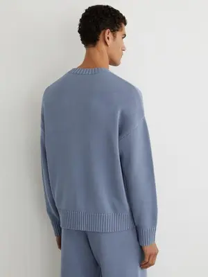 REISS Kendi Monogram-embroidered Relaxed Jumper - Powder Blue