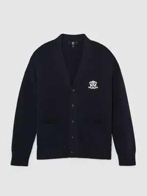 REISS Coates Monogram-embroidered Relaxed Cardigan