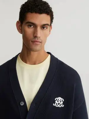 REISS Coates Monogram-embroidered Relaxed Cardigan
