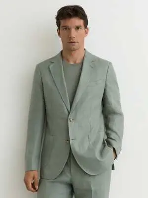 REISS Atlantic Linen-twill Single-breasted Tailored-fit Blazer - Sage
