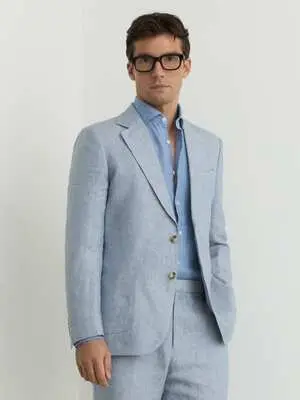 REISS Atlantic Linen-twill Single-breasted Tailored-fit Blazer - Soft Blue