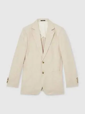 REISS Atlantic Tailored Fit Linen-twill Single-breasted Blazer Tailored-fit - Stone