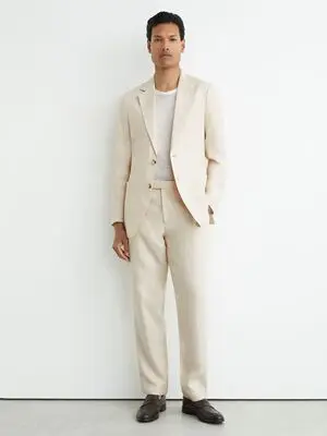 REISS Atlantic Tailored Fit Linen-twill Single-breasted Blazer Tailored-fit - Stone