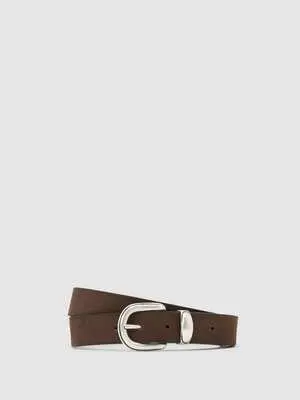 REISS Suede Jonny Suede Suede Western Belt - Chocolate Brown