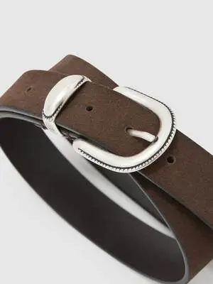 REISS Suede Western Belt - Chocolate Brown