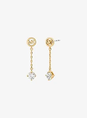 Michael Kors Logo And Cubic Zirconia Drop Earrings - Gold