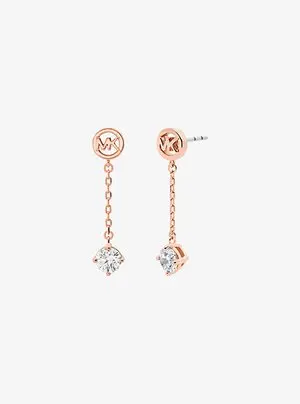 Michael Kors Logo And Cubic Zirconia Drop Earrings - Rose Gold