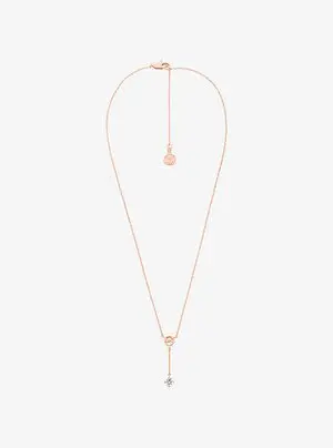 Michael Kors Logo Charm And Zirconia Necklace - Rose Gold