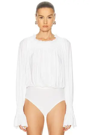 Norma Kamali Long Sleeve Peasant Bodysuit