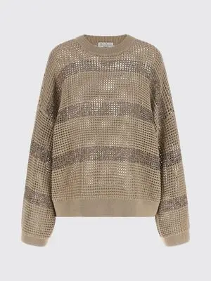 Brunello Cucinelli Striped Mesh Knit Sweater - Grey