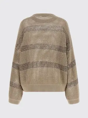 Brunello Cucinelli Striped Mesh Knit Sweater - Grey