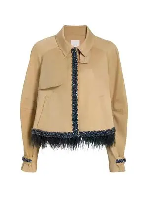 Cinq À Sept Carmila Beaded Feather-trim Jacket - Neutrals