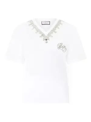 Philipp Plein Embroidered V-neck T-shirt - White