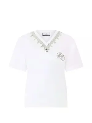 Philipp Plein Embroidered V-neck T-shirt - White