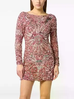 Philipp Plein Open Back Mini Dress With Tattoo Sequins - Pink