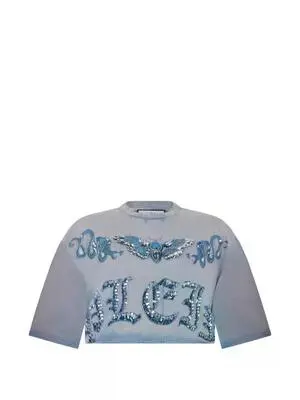 Philipp Plein Butterfly-motif Cropped T-shirt - Blue