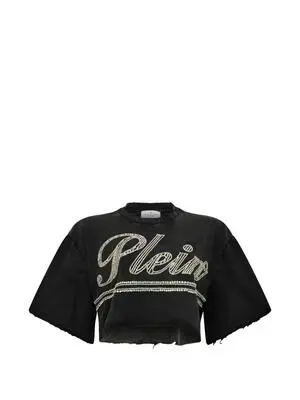 Philipp Plein Logo-strass Cropped T-shirt - Black