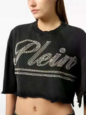 Philipp Plein Logo-strass Cropped T-shirt - Black
