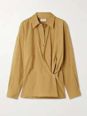 LEMAIRE Twisted Cotton And Silk-blend Poplin Wrap Shirt - Tan