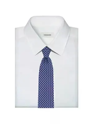 FERRAGAMO Silk Neck Tie With Penguin Print - Blue