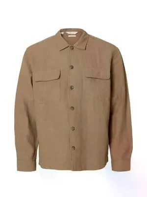 SELECTED Flap-pocket Buttoned Overshirt - Brown