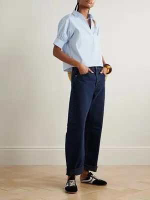 FRAME Striped Cotton-poplin Top
