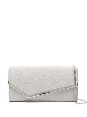 JIMMY CHOO Emmie Glitter Chain Clutch - Silver