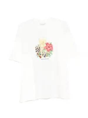 Drole De Monsieur Hibiscus Club Floral-print T-shirt - White